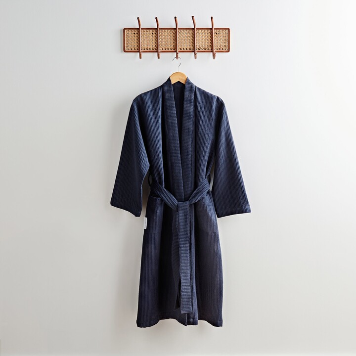 The Edited Life Soft Washed Cotton Waffle Dressing Gown Navy (Blue ...