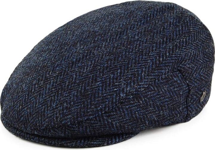 Jaxon & James Harris Tweed Herringbone Ardmore Flat Cap - Blue-Black L ...