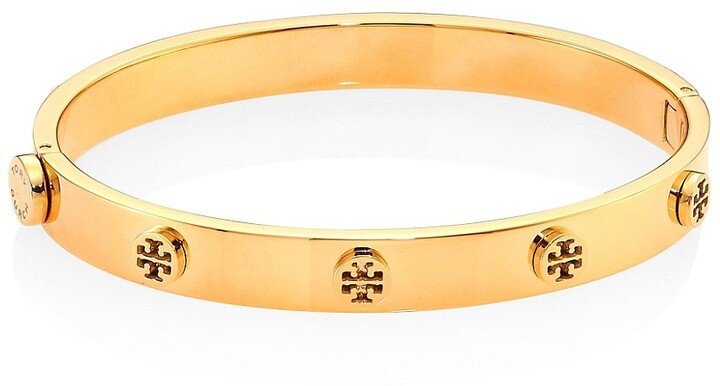 Tory Burch Goldtone Logo Stud Hinged Bangle Bracelet - ShopStyle