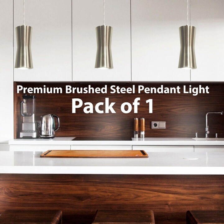 Loops Modern Hanging Ceiling Pendant Light Brushed Steel Kitchen Lamp ...