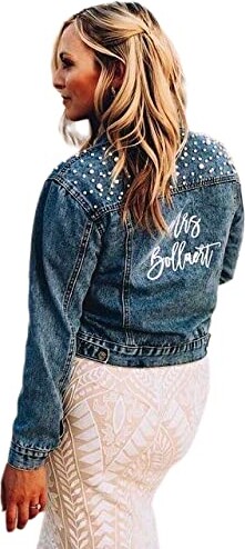 KUTXA Customized Women's Pearl Denim jackets Future Mrs. Jacket Wedding Jacket Wifey Jacket ...
