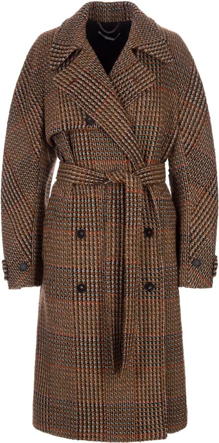 Stella McCartney Brown Tweed Long Coat With Belt - ShopStyle