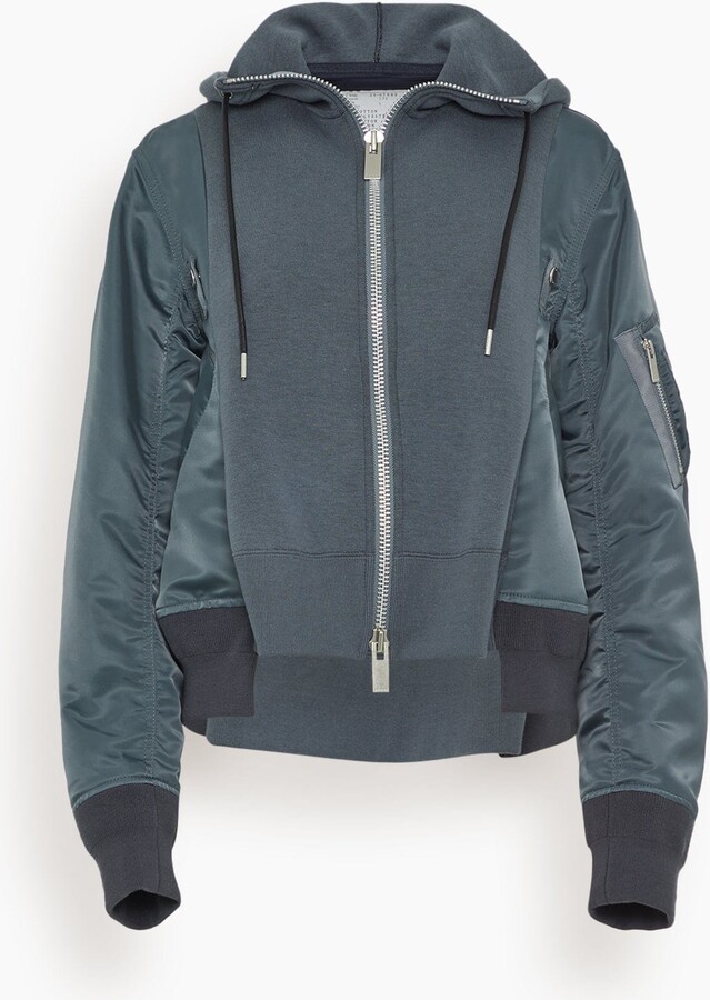 Sacai Sponge Sweat and Nylon Twill Hoodie in Blue Gray - ShopStyle