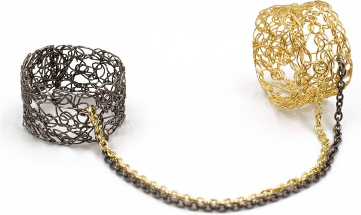Maria Glezelli - Yellow Gold & Black Rhodium Double Finger Knitted Bond ...