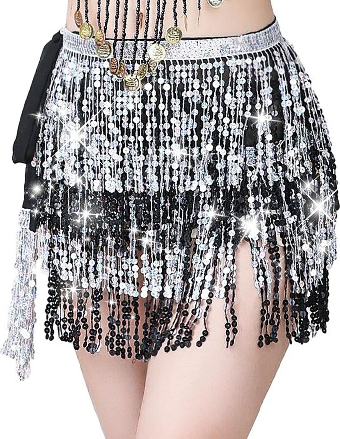 Baisdan Sequin Tassel Skirt Belly Dance Hip Scarf Festival Club Summer Beach Wrap Mini Skirts ...