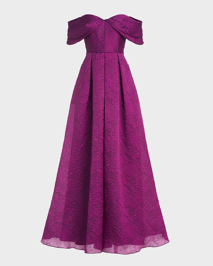 Theia Joelle Off-Shoulder Pleated Jacquard Gown - ShopStyle Evening Dresses