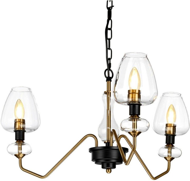 Loops 3 Bulb Pendant Light Fitting Aged Brass Finish Charcoal Black ...