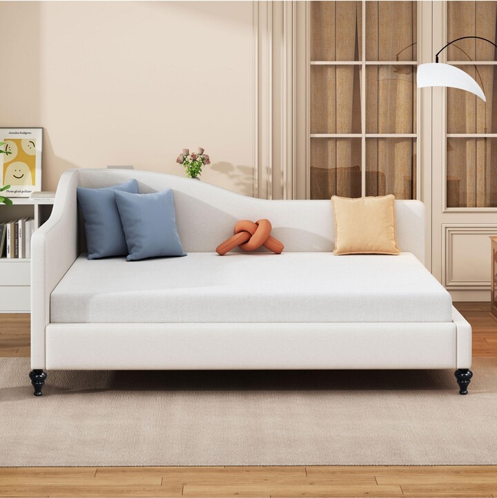 Simplie Fun Full Size L-Shaped Linen Daybed, with Solid Wood Legs ...