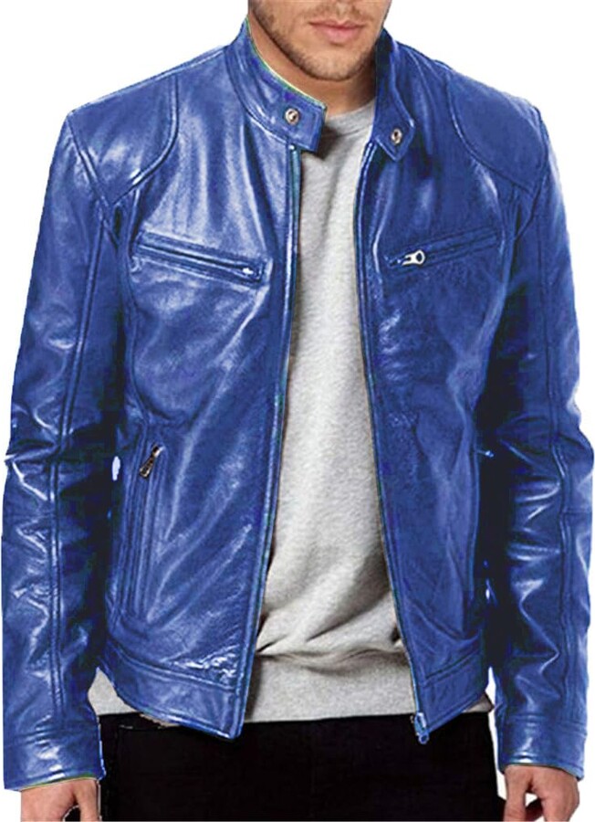 VESNIBA Faux Leather Jacket Men Slim Fit Men's Cool Stylish Faux ...