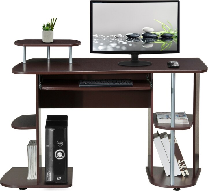 Simplie Fun Complete Computer Workstation Desk With Storage, Chocolate ...