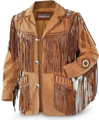 COCOBEEUSA Men's Traditional Cowboy Western Leather Jacket Coat with ...