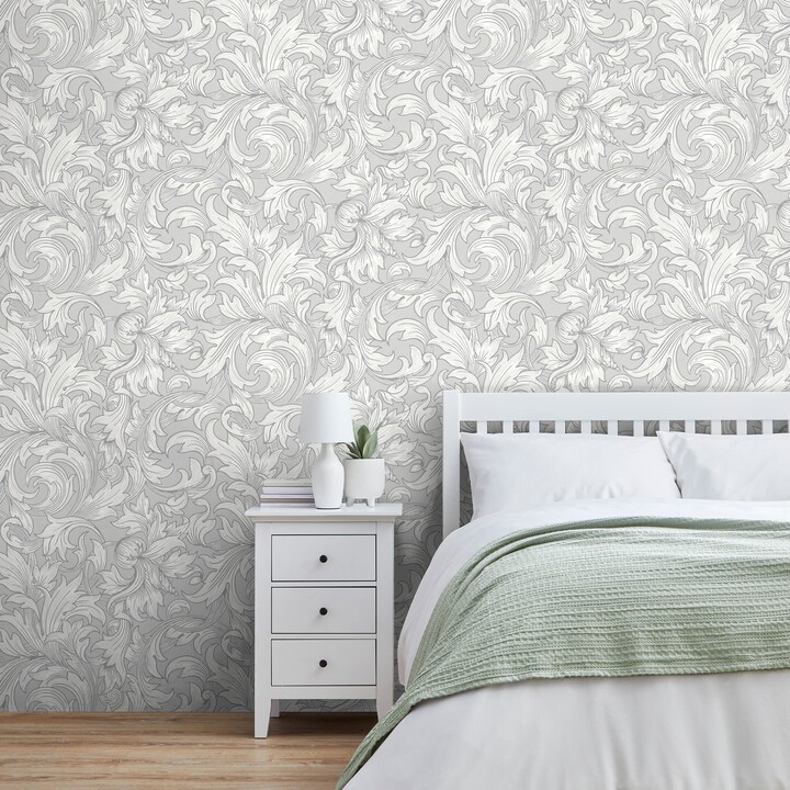 Dunelm Archive Scroll Grey Wallpaper Grey - ShopStyle