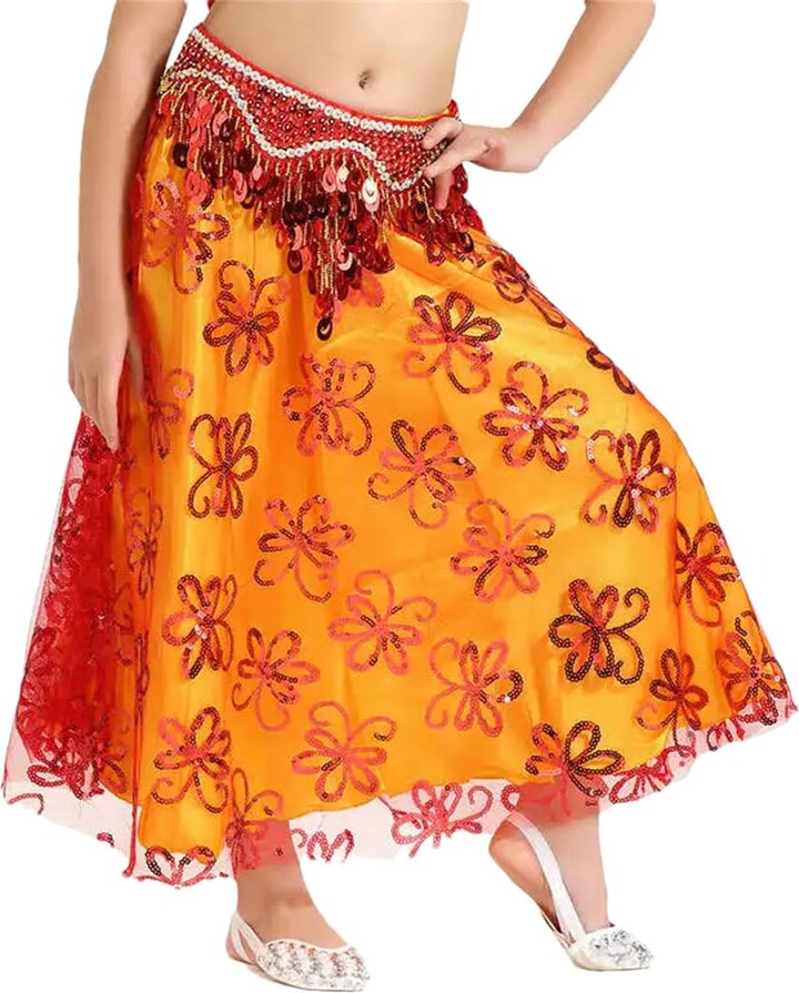 Disimlarl Belly Dance Long Skirt For Butterfly Pattern 2 Layer Satin