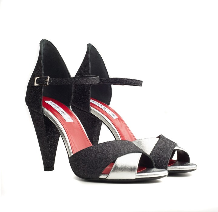 Rosamund Muir London Aurora Black Glitter & Silver Sandals - ShopStyle