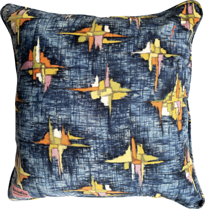Studio Courtenay - Navy Blue Midcentury Modern Geometric Print Square ...