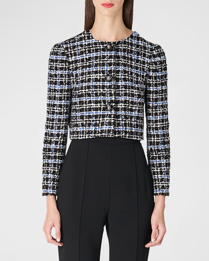 Carolina Herrera Check Collarless Crop Tweed Jacket - ShopStyle