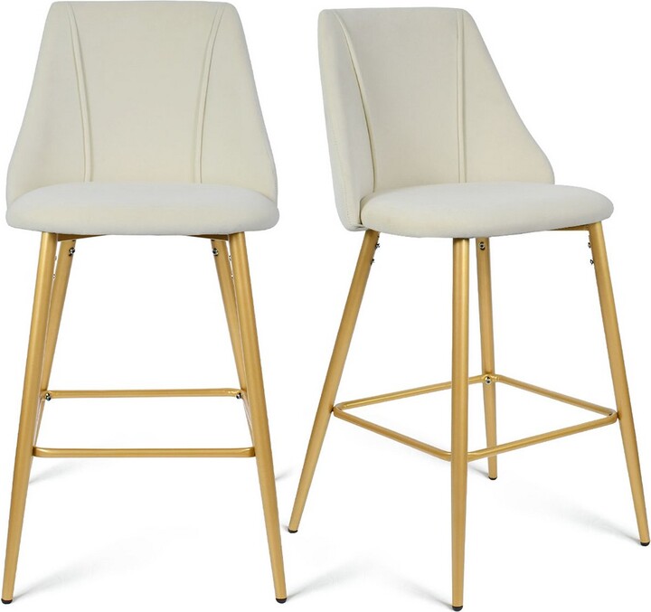 26" Chole Beige Upholstered Counter Height stool Gold Legs (Set Of 2 ...