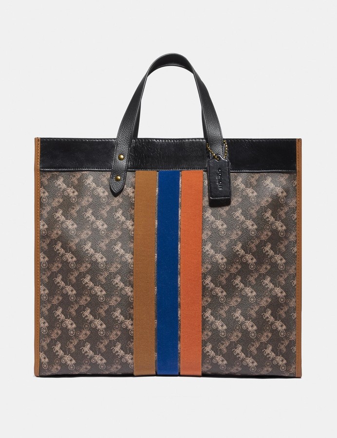 Coach Field Tote 40 With Horse And Carriage Print And Varsity Stripe ...