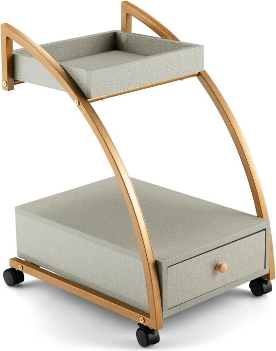 Modern Tray Top 4 Casters Rolling End Table with Storage Drawer-Gray ...