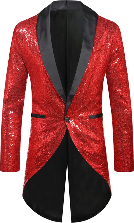 Zeiayuas Men's Sequin Blazer One Button Prom Suit Jacket Fit Shiny ...