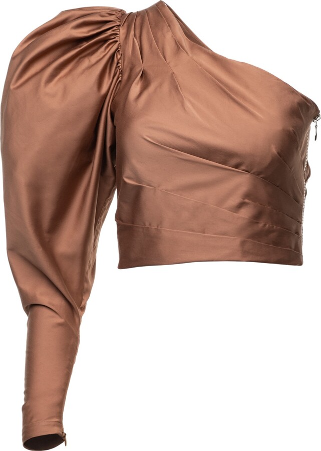 Vasiliki Atelier - Coco Asymmetric Draped Blouse In Chocolate Brown ...