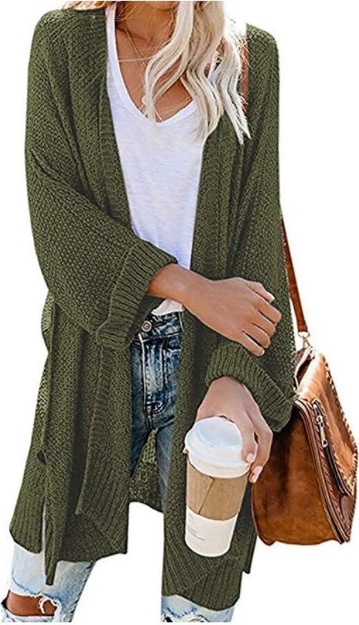 BUKINIE Womens Open Front Long Sleeve Boho Boyfriend Knit Chunky Knit ...