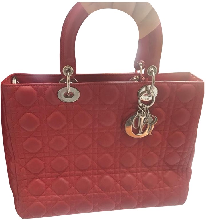 Christian Dior Lady Red Leather Handbags - ShopStyle Bags