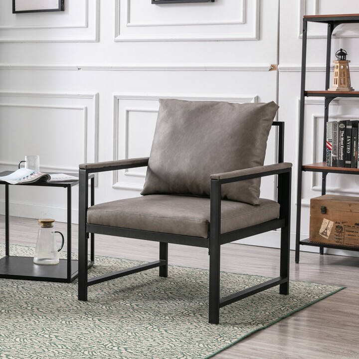 RASOO Modern Faux Leather Accent Chair with Black Powder Coated Metal ...