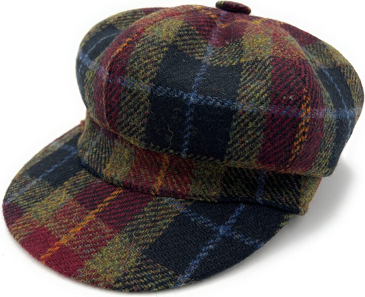Tartan Tweeds Women's Harris Tweed Baker Boy Cap Hat One Size Made in The UK (Rust Check ...