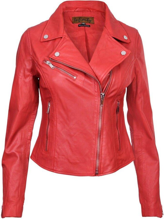 Infinity Leather Classic Leather Brando Biker Jacket-Loughton - Red ...