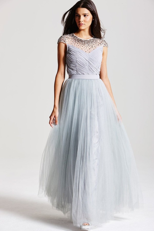 Little Mistress Grey Beaded Maxi Dress - ShopStyle