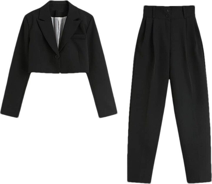 Niiyyjj Two Piece Sets Blazer Suits Women Crop Coat and Pant Suits Long ...