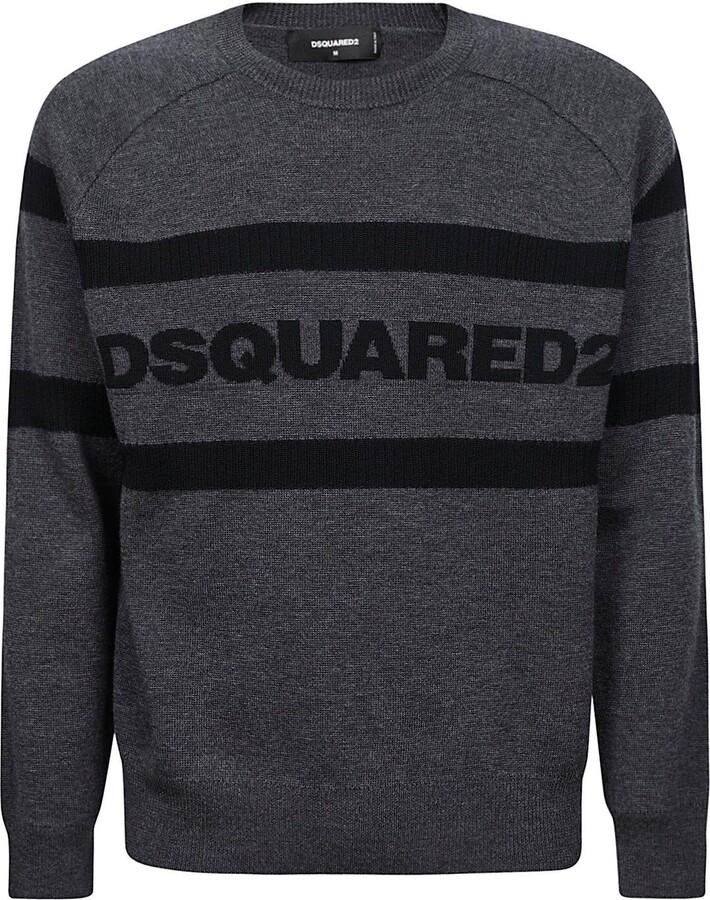 DSQUARED2 Logo Intarsia Crewneck Knitted Sweater - ShopStyle