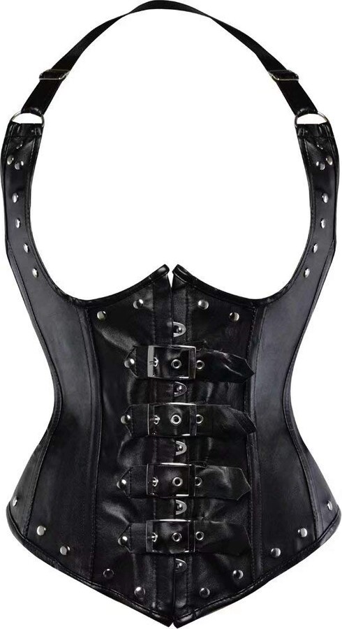 Josamogre Steampunk Underbust Bustier Corset Faux Leather PU Buckle Top ...