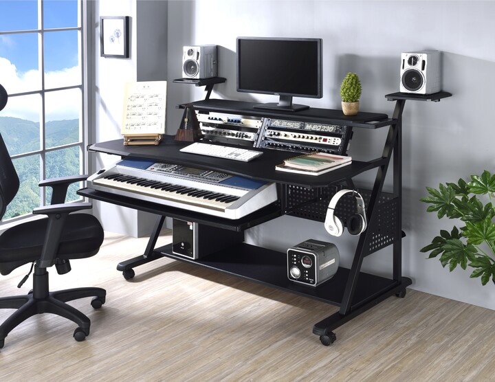 RASOO Industrial Style Willow Music Desk with Speaker Shelves and ...