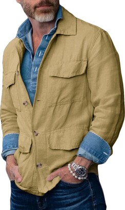 Runcati Mens Lightweight Shirt Jacket Button Down Long Sleeve Safari ...