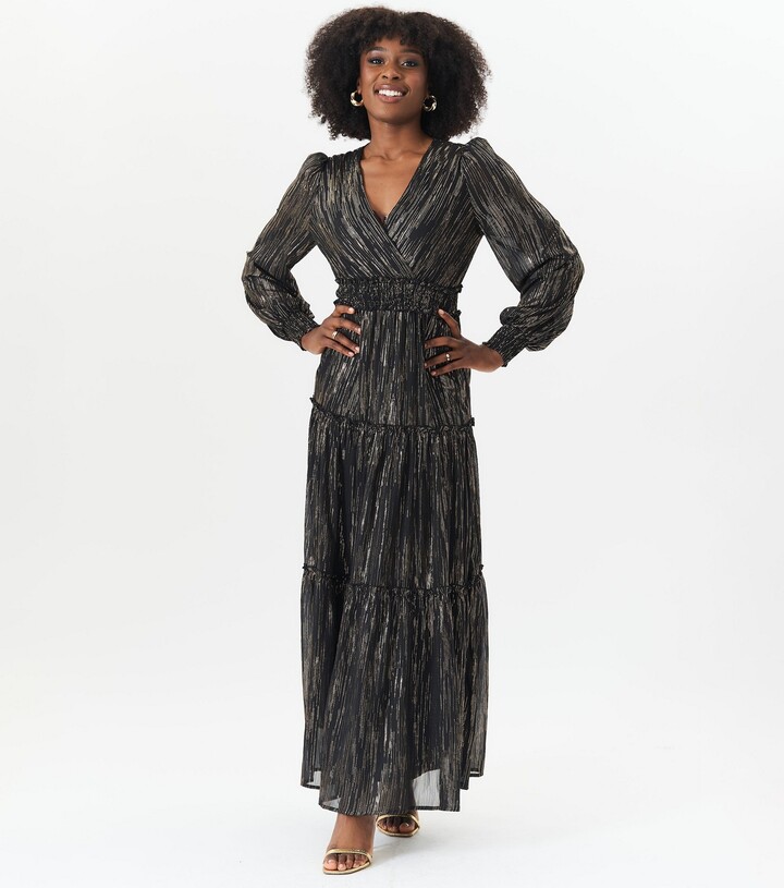 Women's Black Tiered Glitter Maxi Dress Gini London - ShopStyle