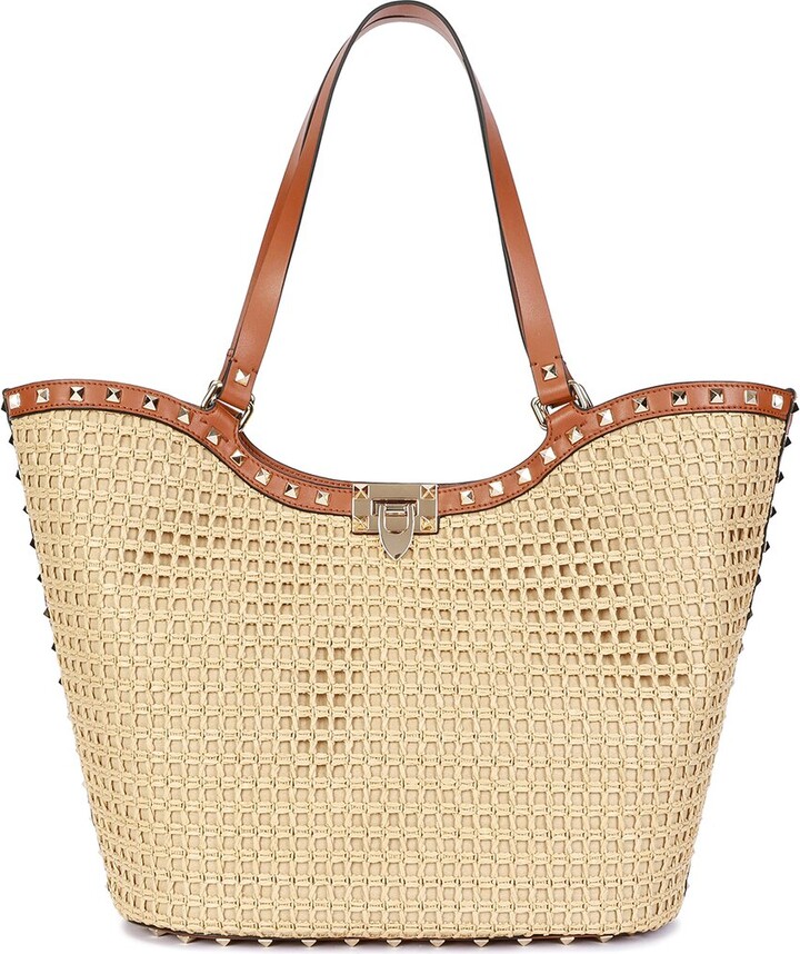 Tiffany & Fred Paris Raffia & Leather Large Tote - ShopStyle