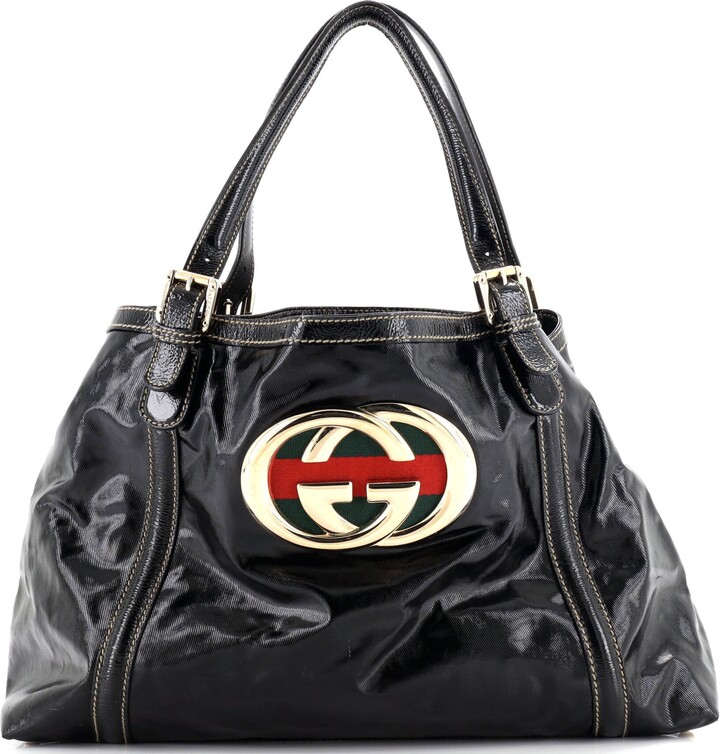Gucci Britt Web Tote Dialux Coated Canvas Medium - ShopStyle Shoulder Bags