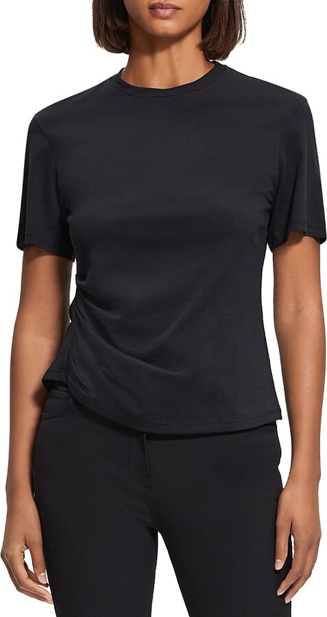 Theory Cotton Side Ruched Tee - ShopStyle Tops