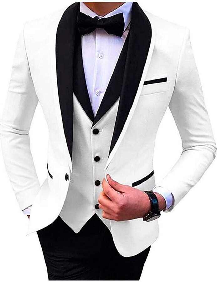 Botong Men's 3 PC White Slim Fit Prom Suits Shawl Lapel Wedding Suits ...