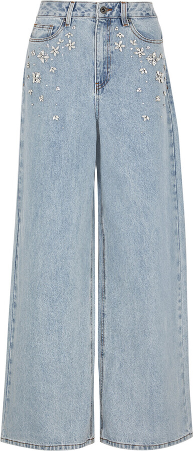 Self-Portrait Crystal-embellished Wide-leg Jeans - ShopStyle