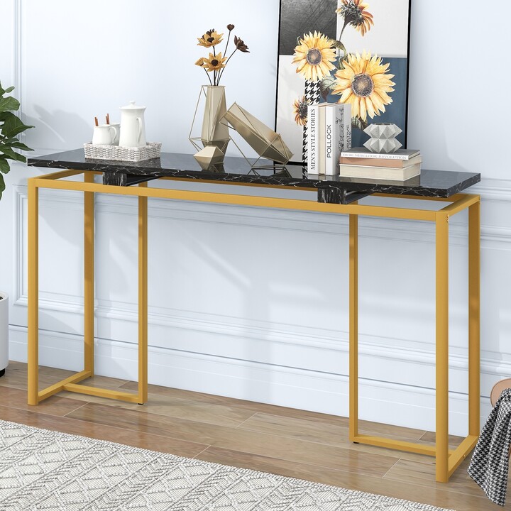 GREATPLANINC 63" Console Table with Marble Top & Metal Frame, Extra ...