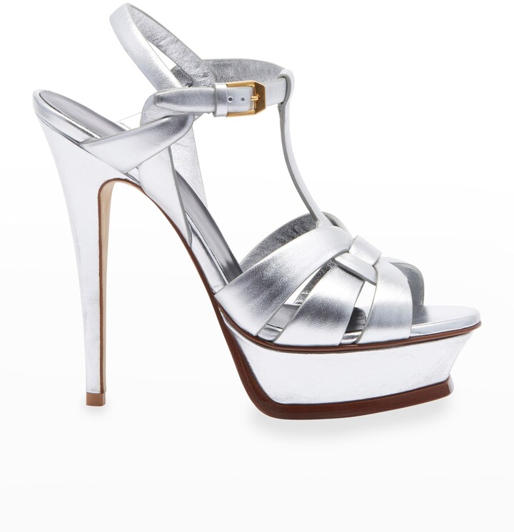 Saint Laurent Tribute Metallic Leather Platform Sandals - ShopStyle