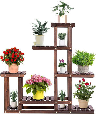 Red Barrel Studio Plant Rack Indoor Plant Rack, 6 Tier 10 Potted Wooden ...