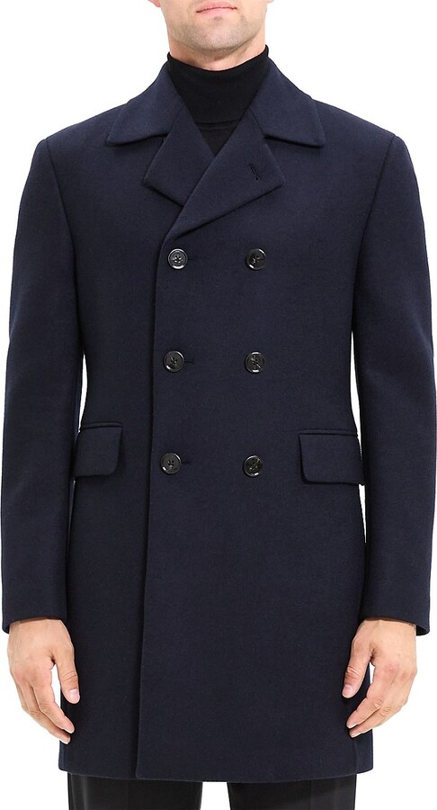 Theory Men's Krasner Double-Breasted Wool Peacoat - Baltic - Size Large ...
