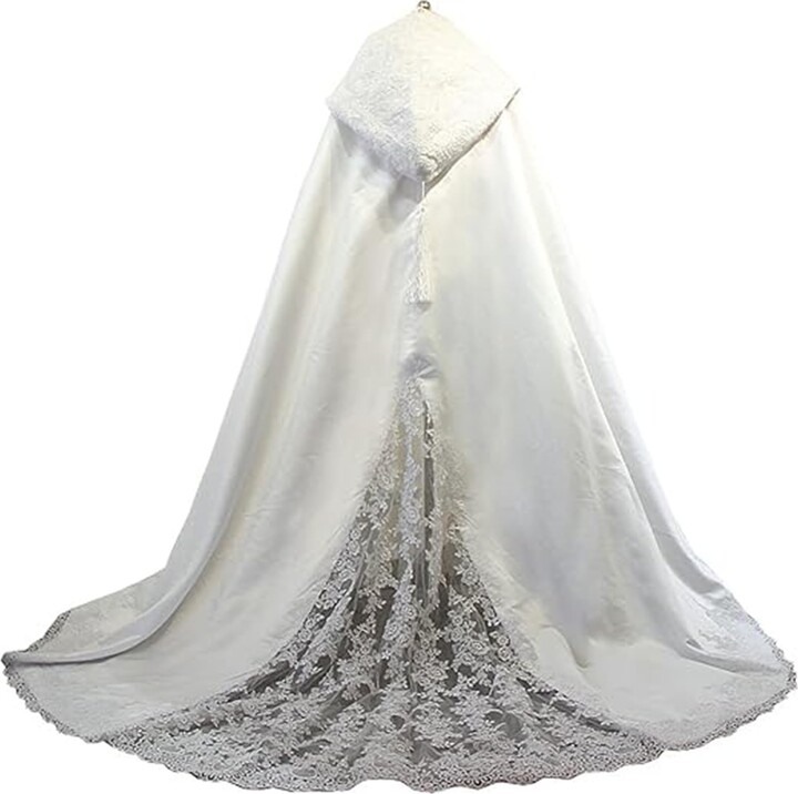 MAYILNSIN White Bridal Lace Cloak Wedding Satin Cape Long Shawl Cloaks ...