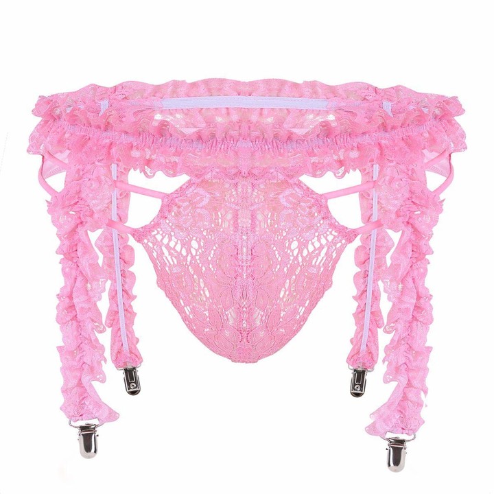 CHICTRY Men's Floral Lace Ruffled G-String Underwear with 4 Straps ...