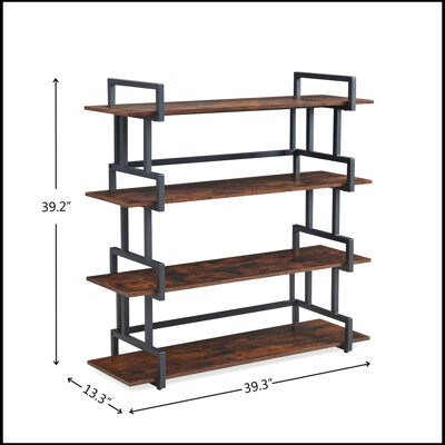 17 Stories 4 Tier Office Bookcase Shelf Rustic Wood Metal Bookshelves ...