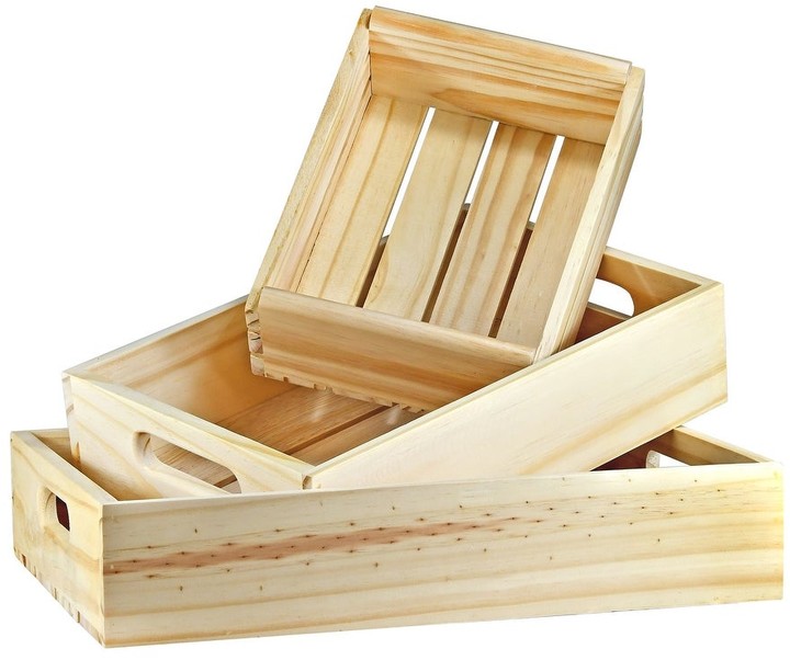 Aeravida Handmade Functional Rustic Mini Crates Set of 3 Light Brown ...